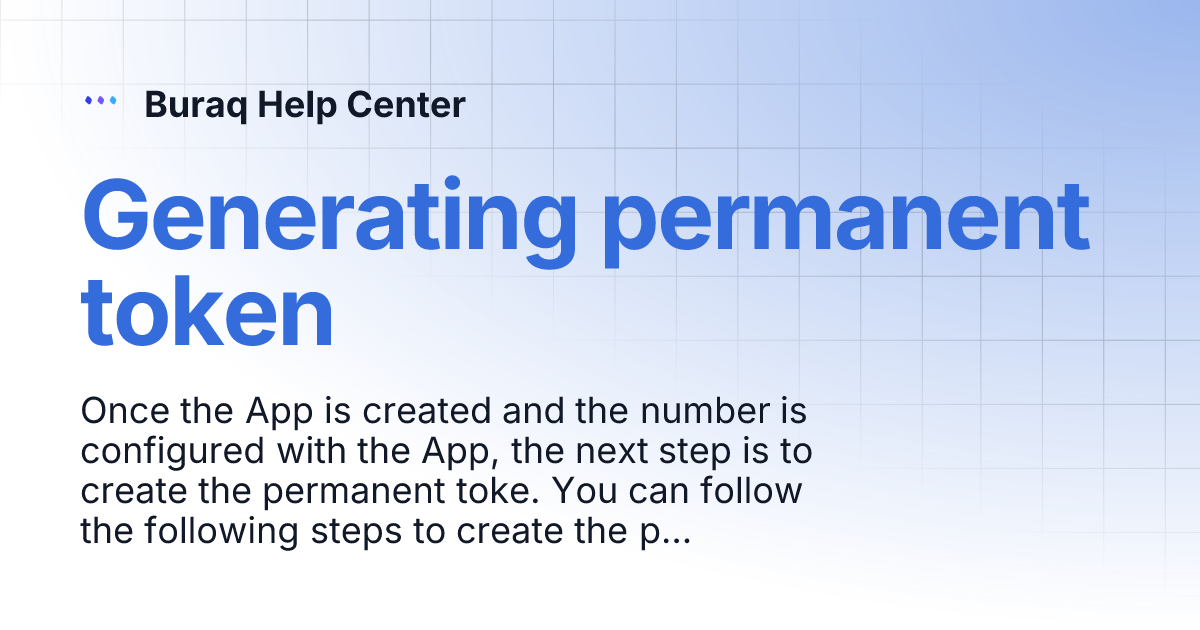 Generating permanent token | Buraq Help Center
